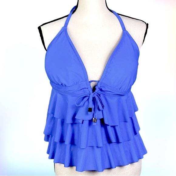 Catalina Swim Catalina Royal Blue Tankini Halter Top With Ruffles